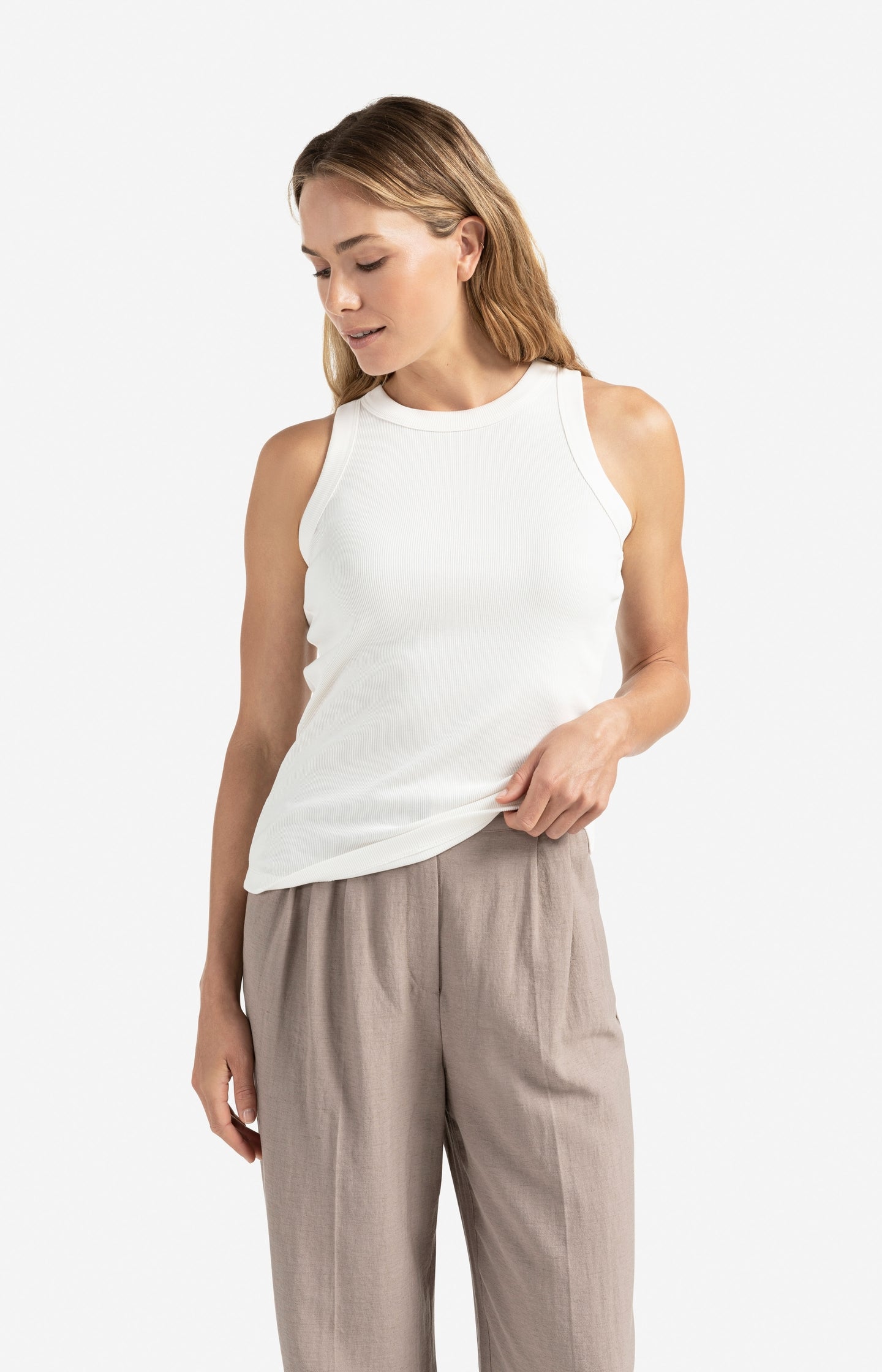 Ribbed singlet with round neckline