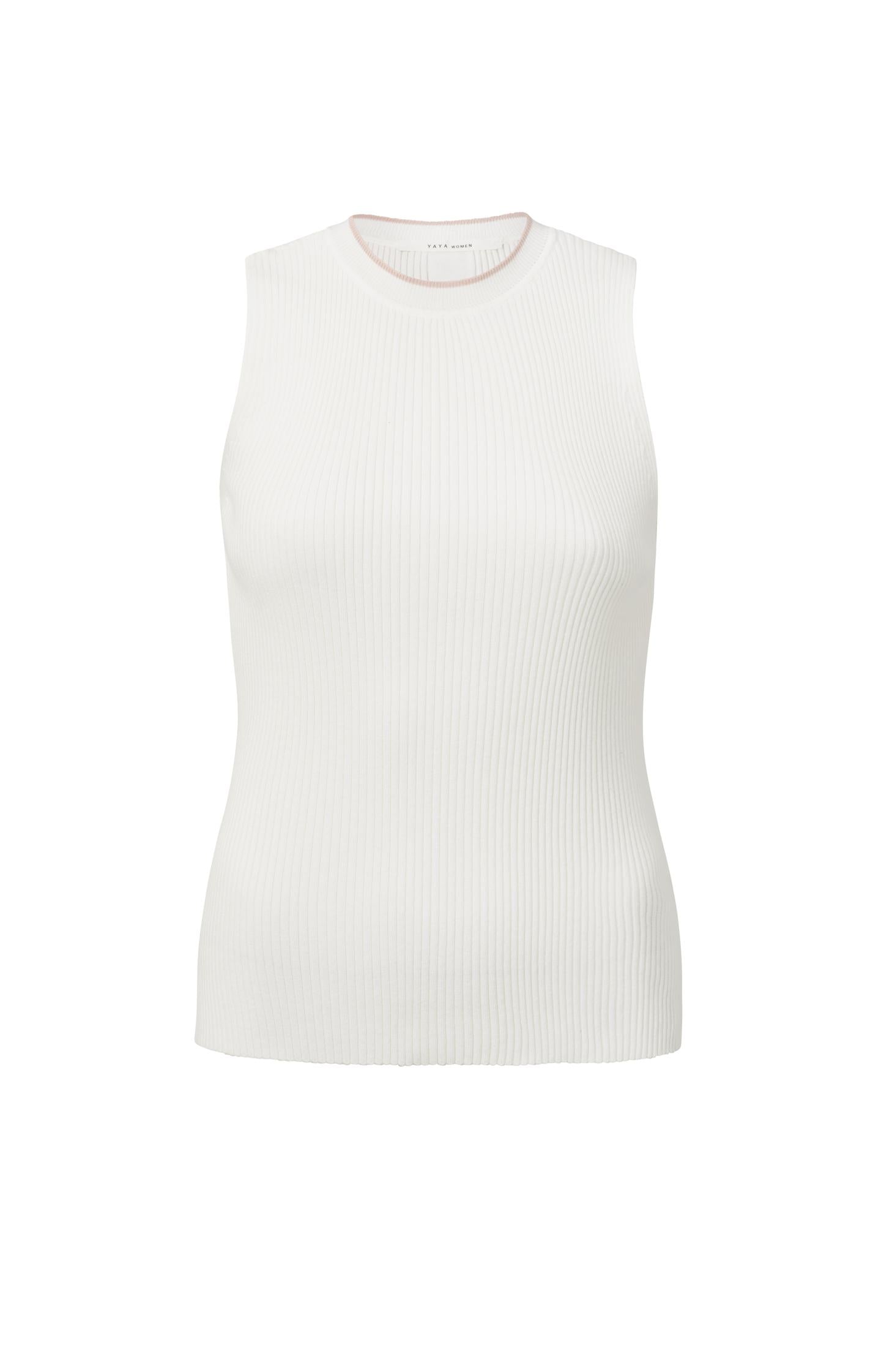 Ribbed tank top with round neck and stripe in regular fit