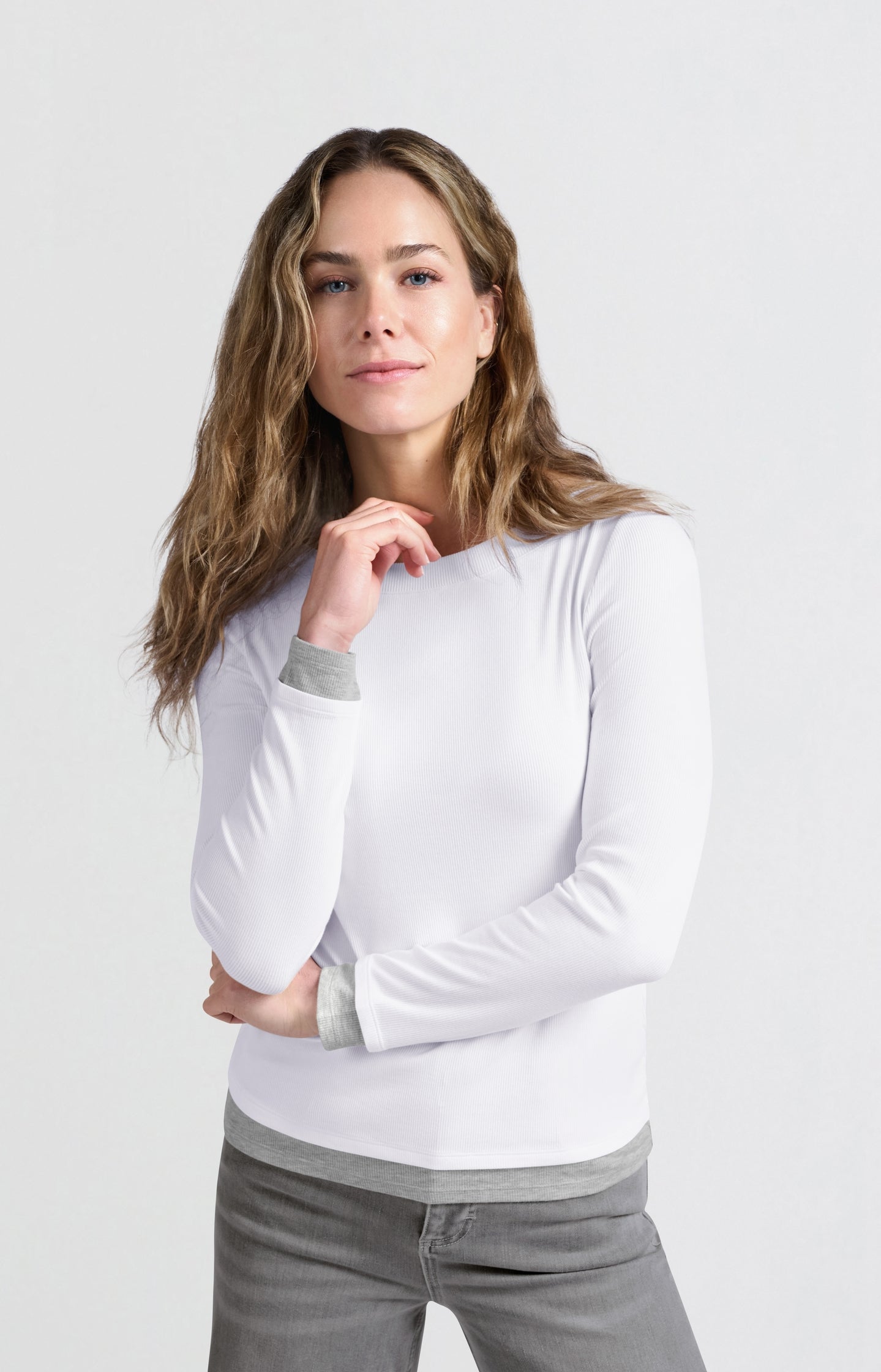 Faux double-layered top with contrasting trim details