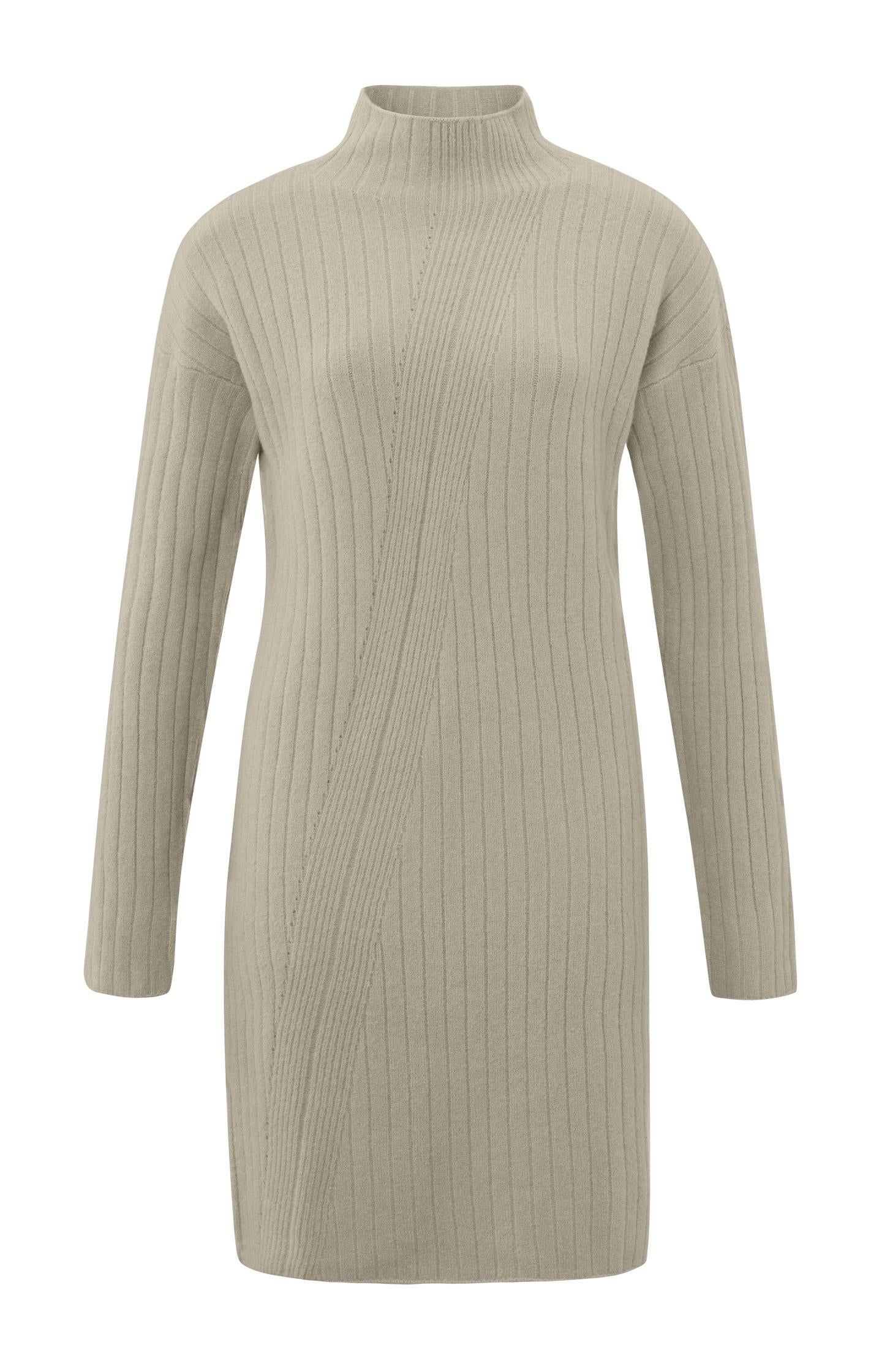 Knitted dress with turtleneck and long sleeves in rib stitch