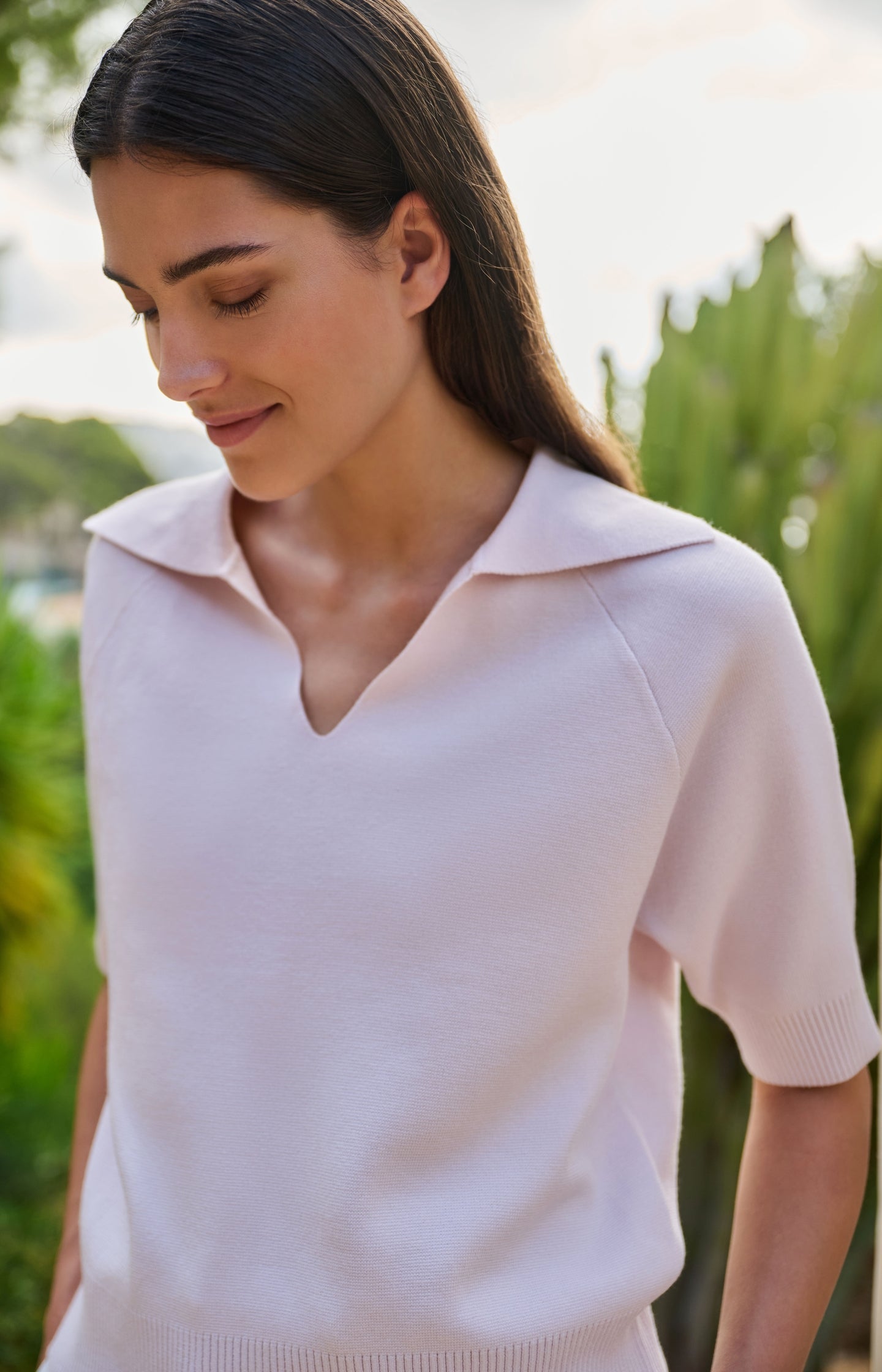 Pull avec col, manches courtes, en maille