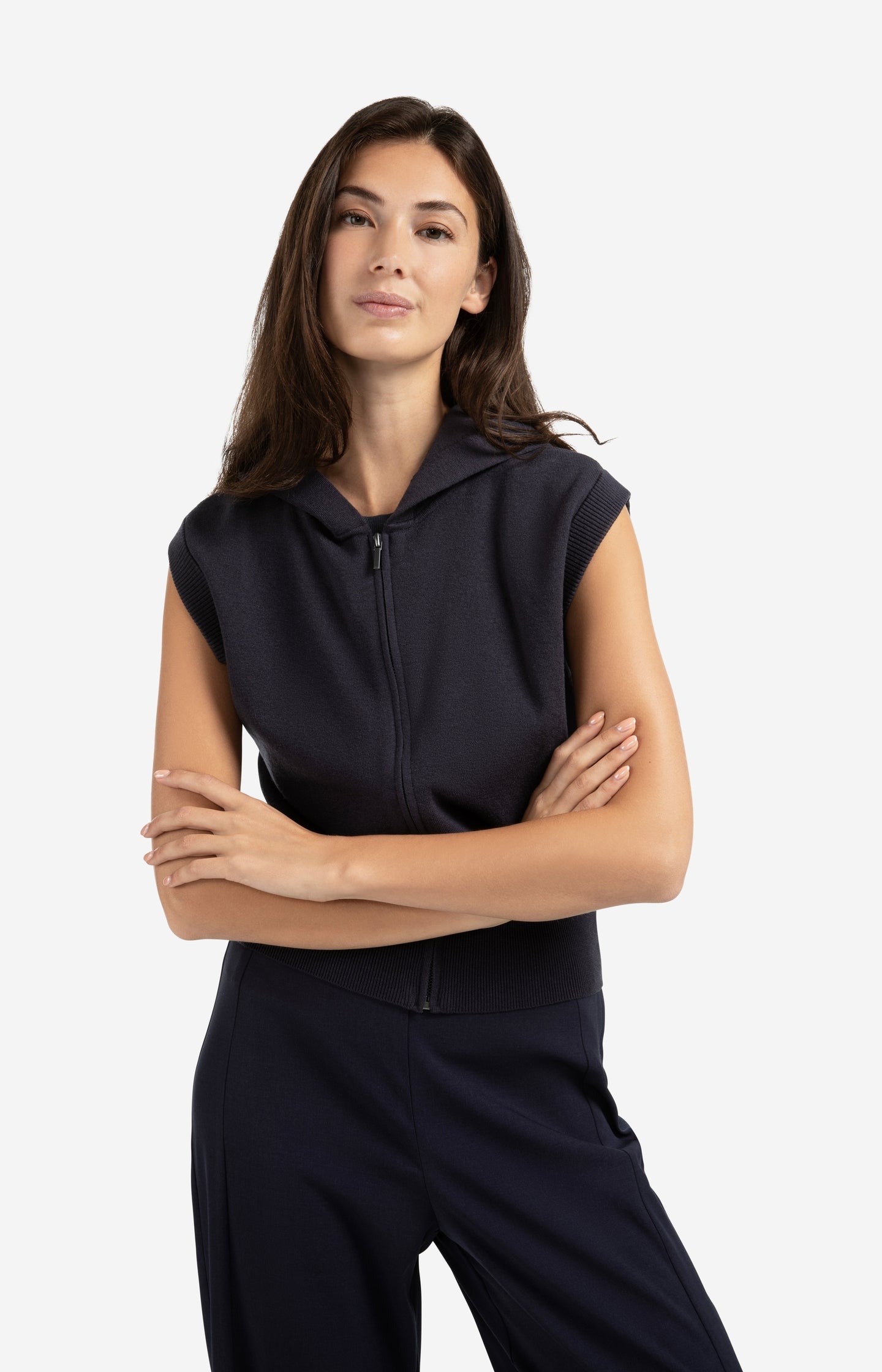 Mouwloze hoodie met rits en capuchon