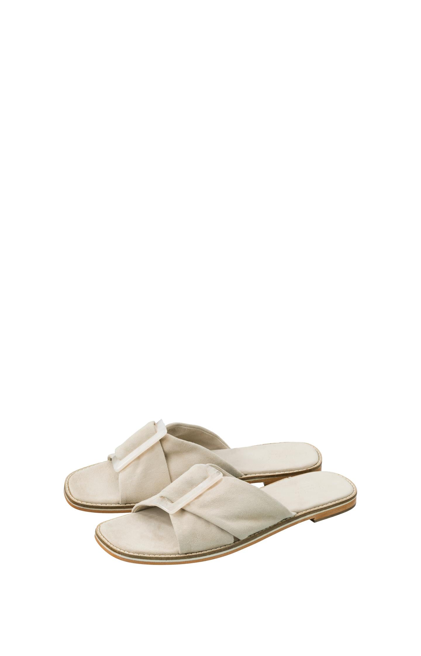 Suede slipper with buckle and crossed straps - Safari Sand