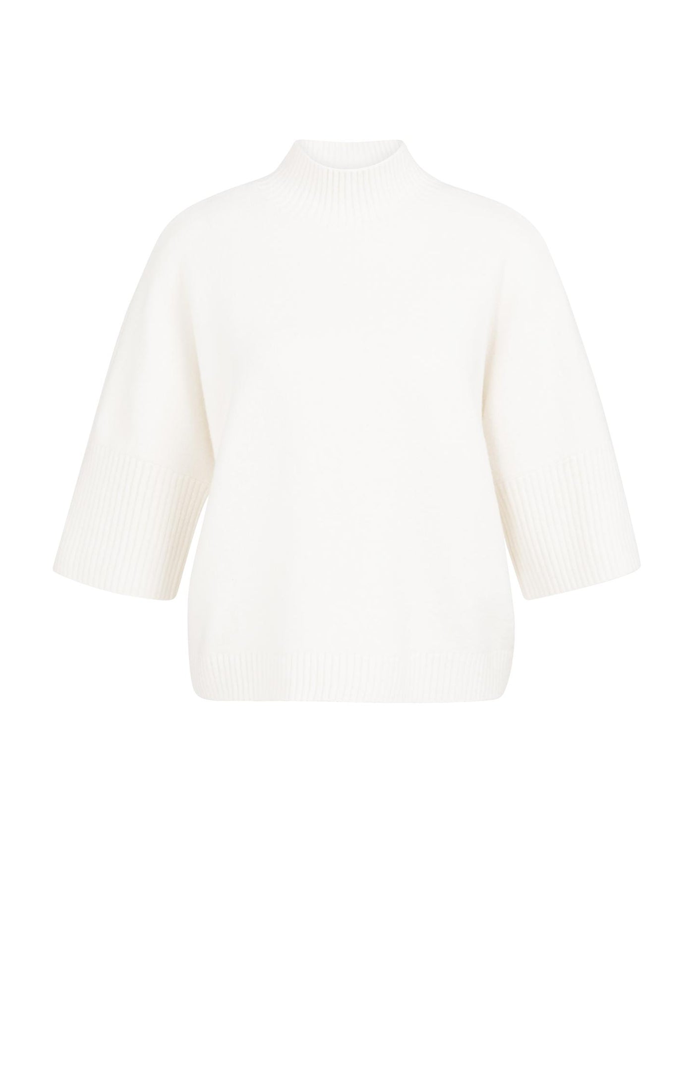 Sweater with ribbed three-quarter sleeves and mock neck